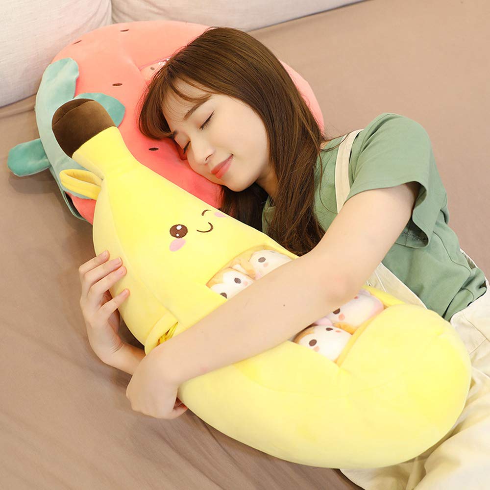 Nenalayo Throw Pillow Fruit Stuffed Toys Banana Plush Pillow Removable Fluffy Creative Gifts for Kids, Halloween Christmas Decorative Doll Toy Gift