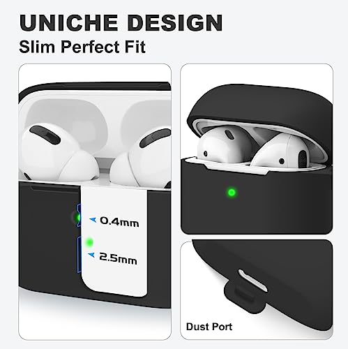 Foweroty for AirPods Case Cover with Cleaning Pen,Soft Silicone Protective Cover with Buckle for Women Men Compatible with Apple AirPods 2nd 1st Generation Charging Case, Front LED ,Black