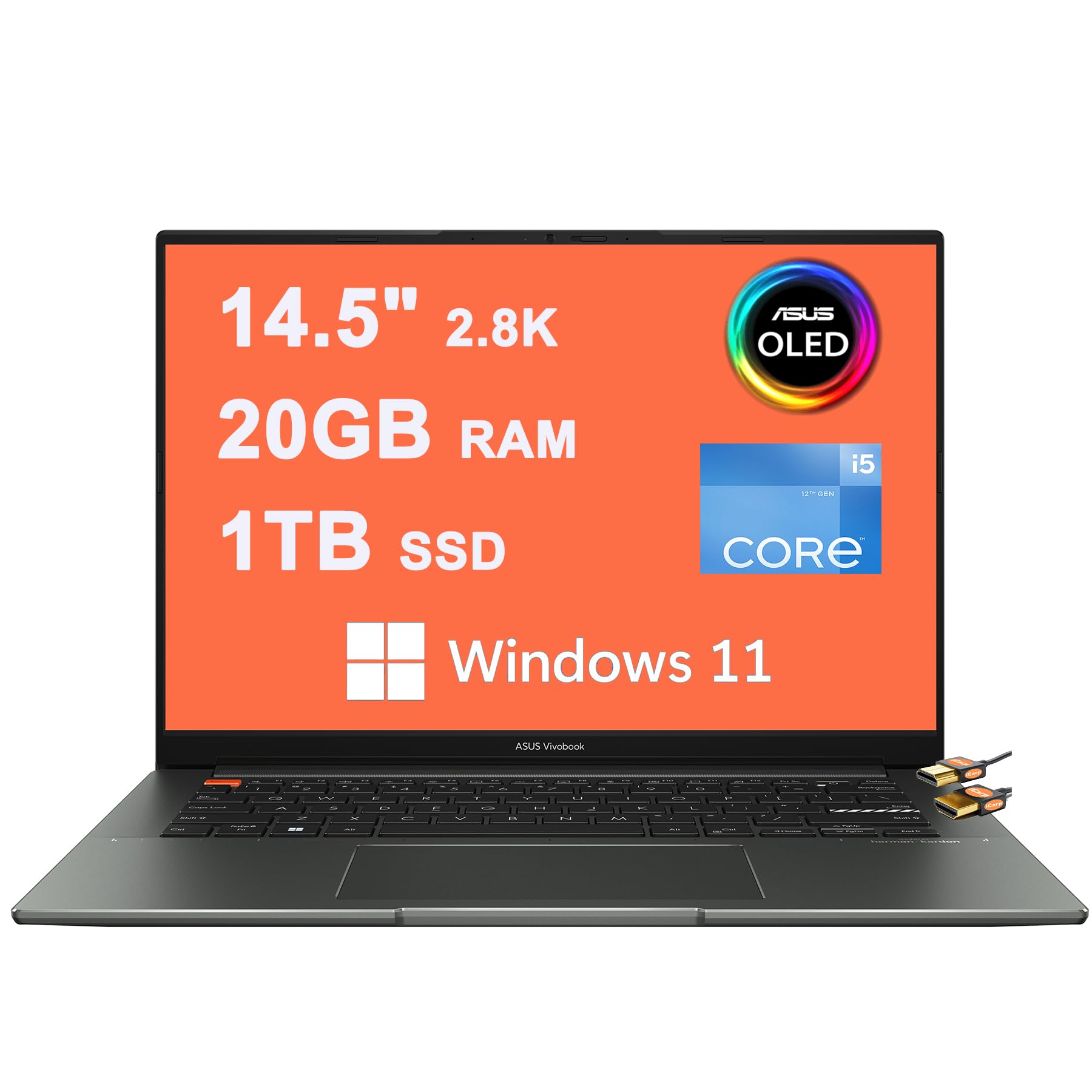 ASUS Vivobook S 14X OLED Business Laptop 14.5" 2.8K OLED (600nits 100% DCI-P3) 12th Generation Intel 12-core i5-12500H (Beats i7-11800H) 20GB RAM 1TB SSD Backlit Thunderbolt Win11 Gray + HDMI Cable