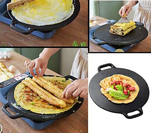 Bruntmor Pre Seasoned Cast Iron 12 inch Crepe Pan Set - 5 Piece Kitchen Pancake Grill Pan, Camping Skillet, Pizza Pan, Fry Pan