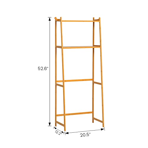 MoNiBloom 2-Tier Bamboo Over The Toilet Storage Rack with Hooks Freestanding Bathroom Space Saver Corner Stand Storage Organizer, Natural
