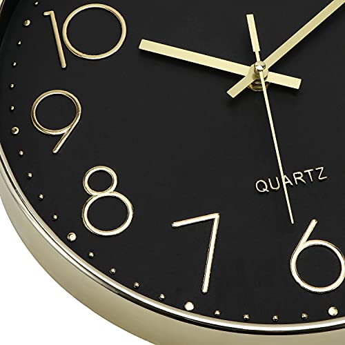 Foxtop 12 Inch Gold Wall Clock Silent Non-Ticking Battery Operated Round Wall Clock Modern Simple Style for Office School Living Room Home Kitchen Bedroom Decor