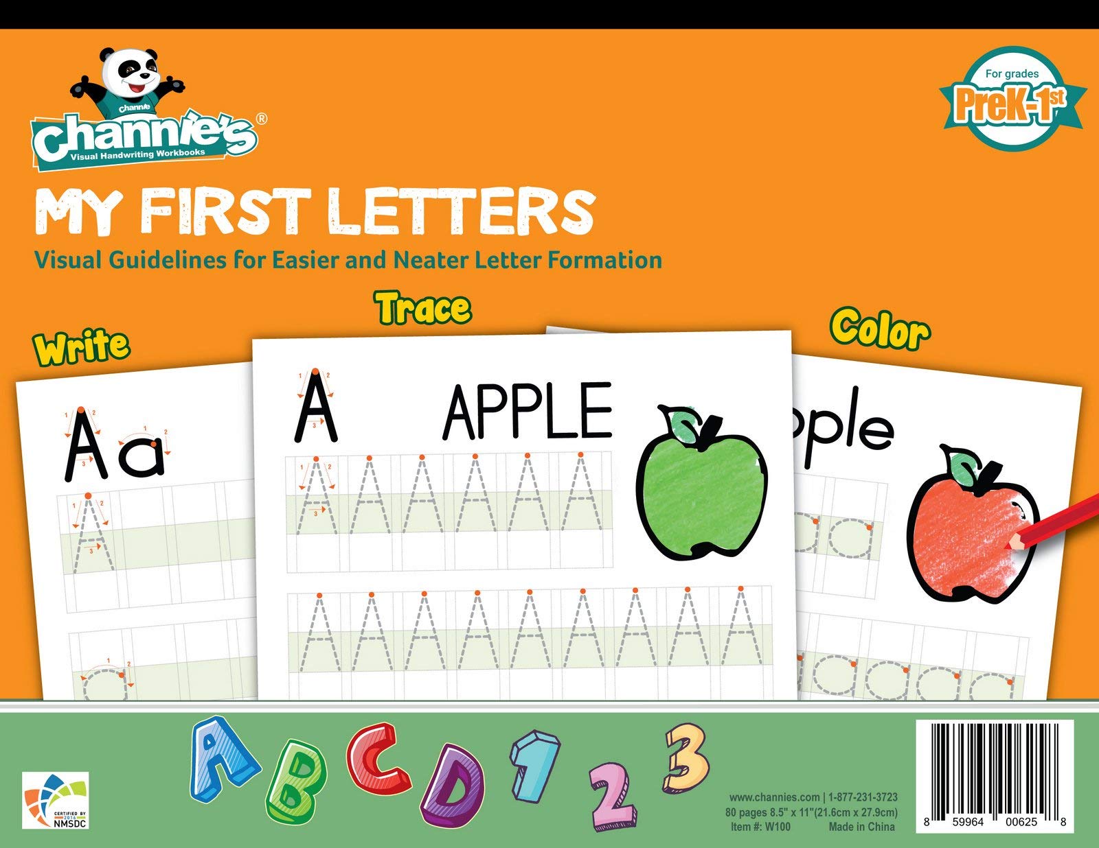Channie’s Visual Dry Erase Alphabet or Numbers Hard Board for Pre-K, Kindergarten & Elementary School Students, Handwriting Practice (My First Alphabet)