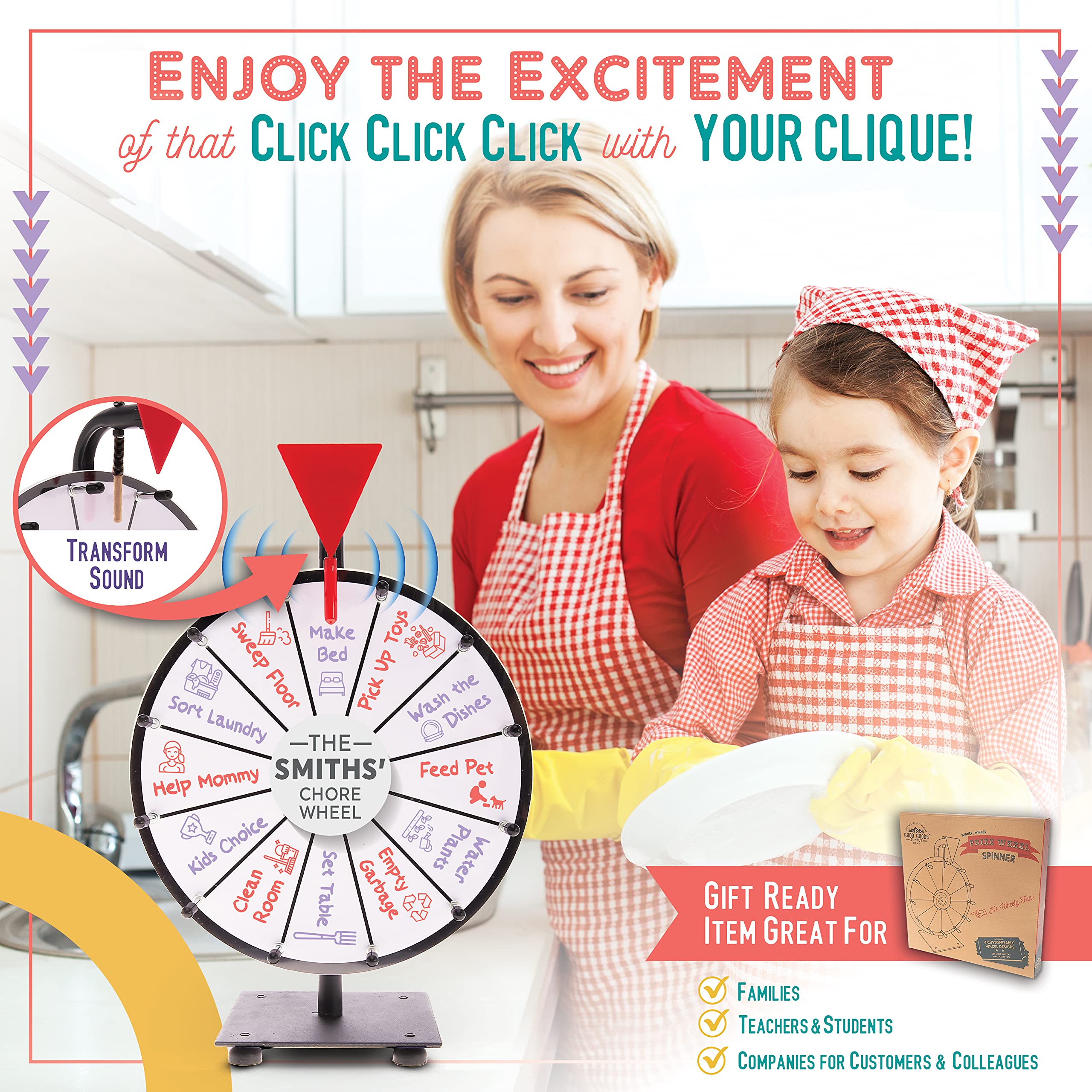 Prize Wheel Spinner Board Game - 12" Spin Wheel for Prizes with Stand, Slots 12, 6, 4 Color & White Spinning Wheels, Custom Logo Personalize Printable Self Adhesive Sheets, Dry Erase Pen, Eraser, Bag