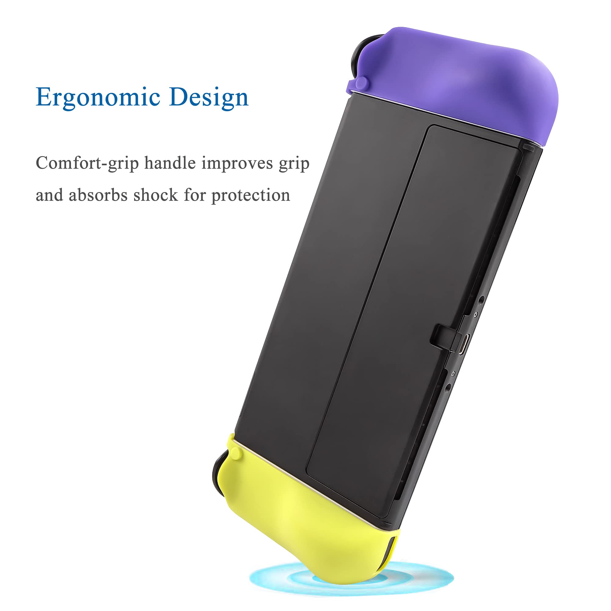 Cybcamo Joycon Anti-Slip Soft Touch Grip Silicone Rubber Skin Case Cover for Nintendo Switch & Switch OLED Model Joy-Con with 6 Stick Caps (Controller Not Included) - Blue/Neon Yellow