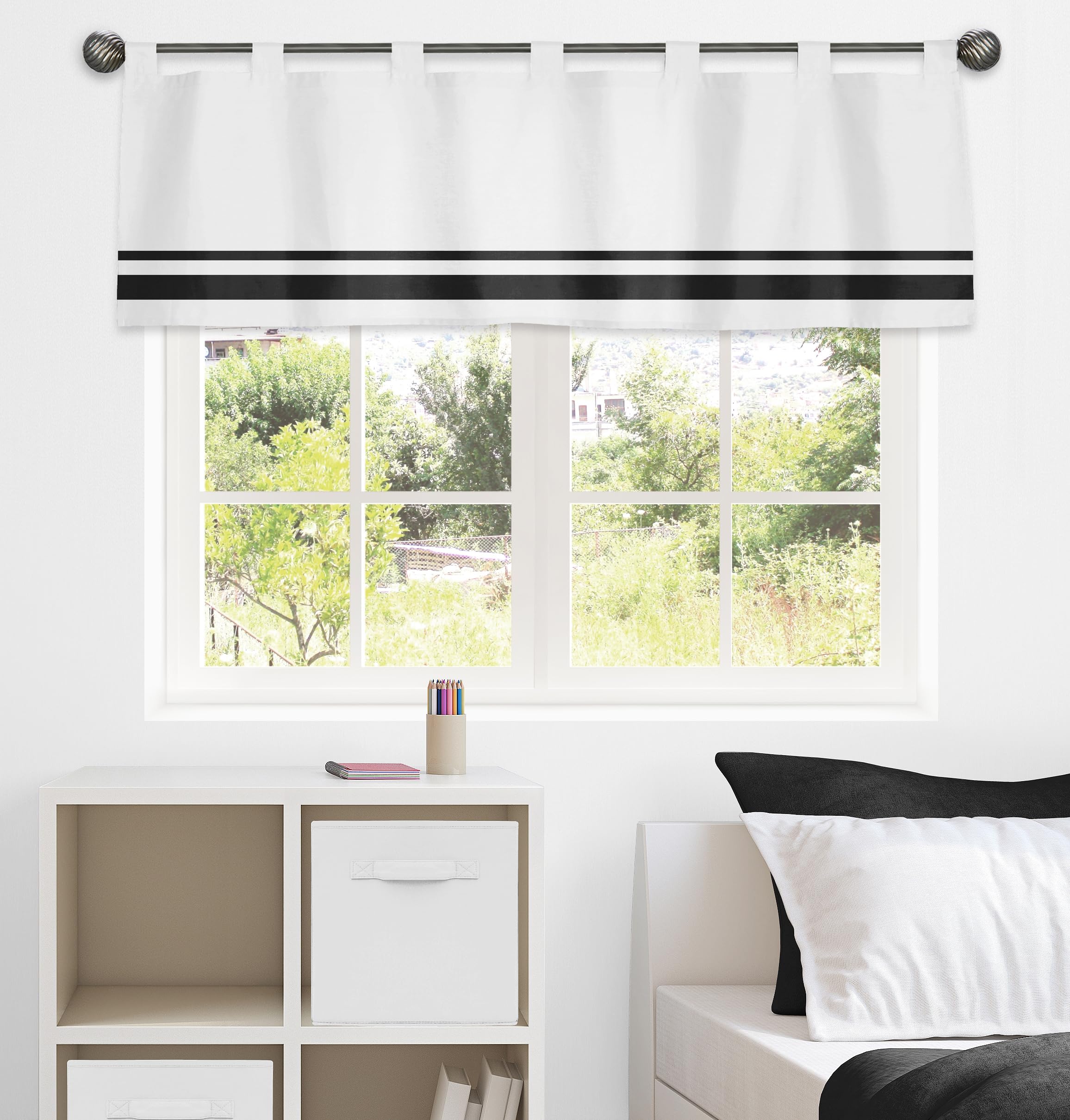 Sweet Jojo Designs White and Black Hotel Modern Window Valance