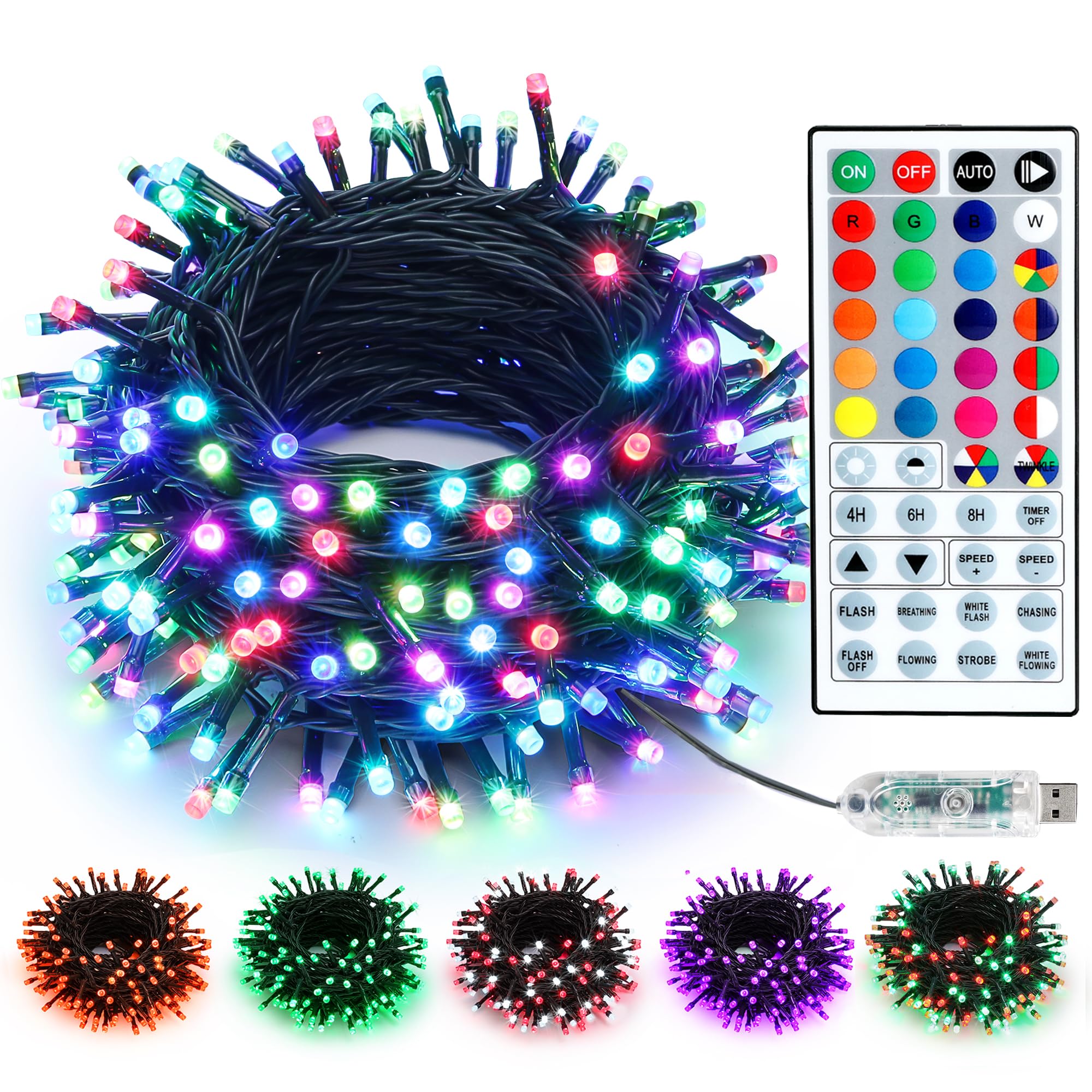 Brizled Color Changing LED Christmas Lights, 33ft 100 Lights String with Remote, Dimmable RGB Decorative Lights for Xmas Wreath and Holiday Decor