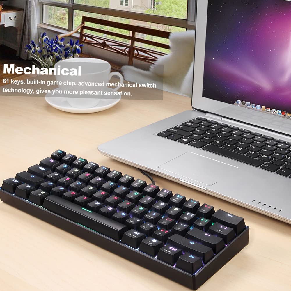 dsfen CK61 RGB Mechanical Gaming Keyboard OUTMU Blue Switches Keyboard 61 Keys Anti-ghosting with Backlight for Gaming Black