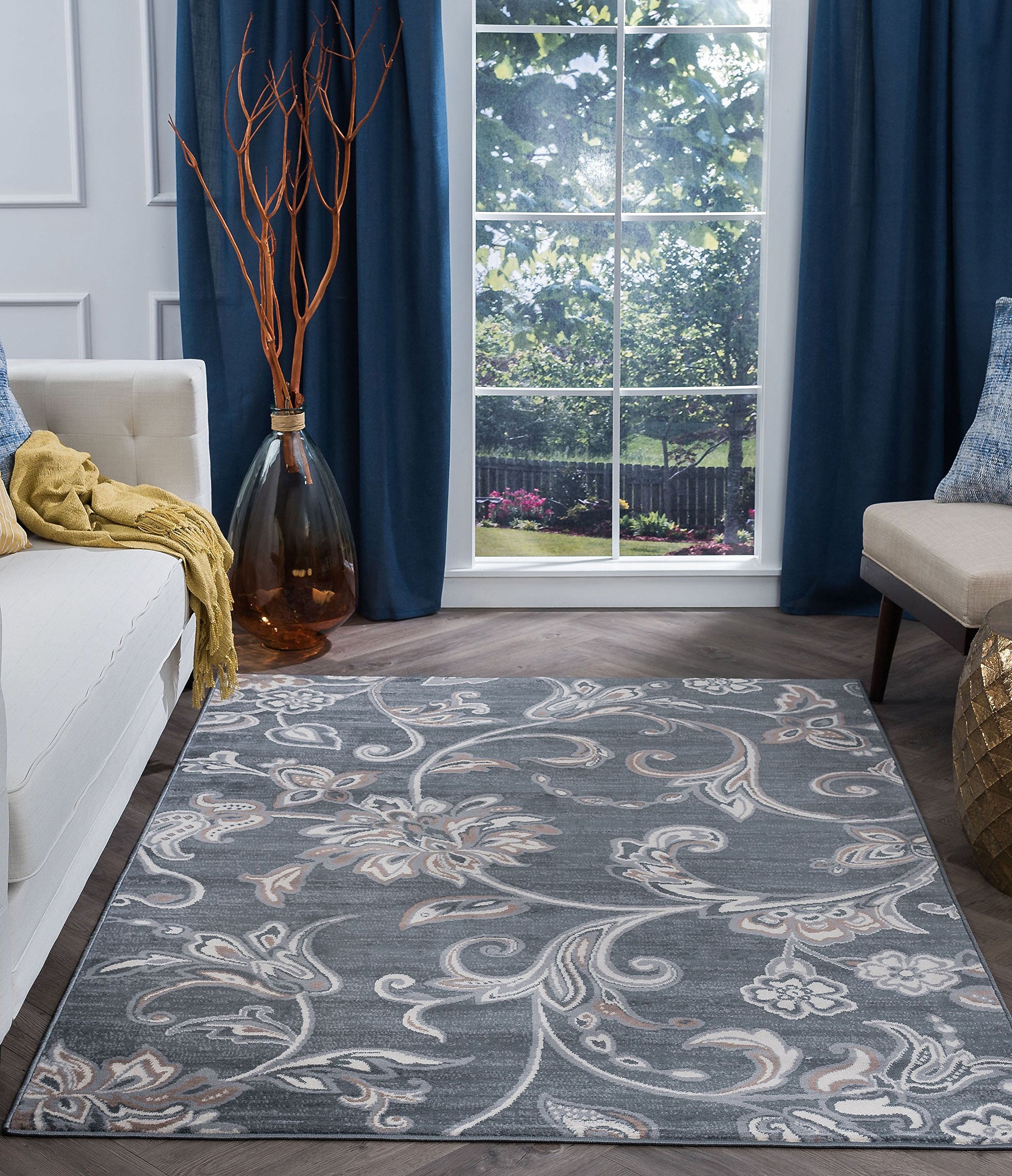 Garland Transitional Floral Dark Gray Rectangle Area Rug, 7.6' x 10'