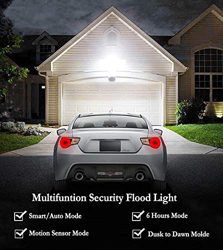 EMANER Security Lights Outdoor, Flood Lights Hardwired AC Power, Motion Sensor/Dusk to Dawn/ 6Hrs/Eco Dim 4 Working Modes, 5000K Daylight, Exterior Security Floodlight for Yard/Garage/Patio, 2Pack