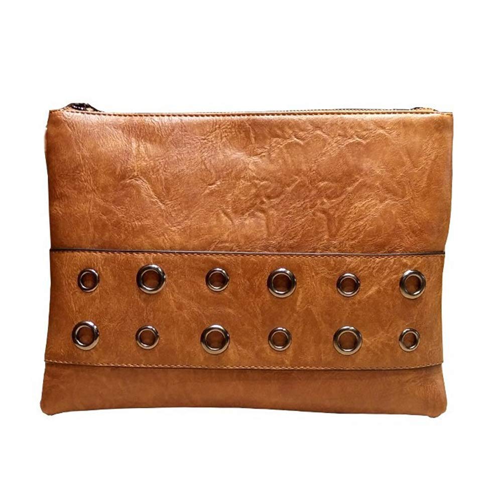 NIGEDU Fashion Rivet Women Envelope Clutch Bag PU Leather Crossbody Messenger Bags Female Shoulder Handbag Wristlet Clutches (Brown)