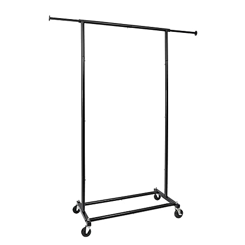 Fishat Standard Rod Simple Rolling Clothing Garment Rack for Hanging Clothes, Metal Clothes Organizer with Lockable Wheels for Dorm Bedroom Home Balcony (Black)