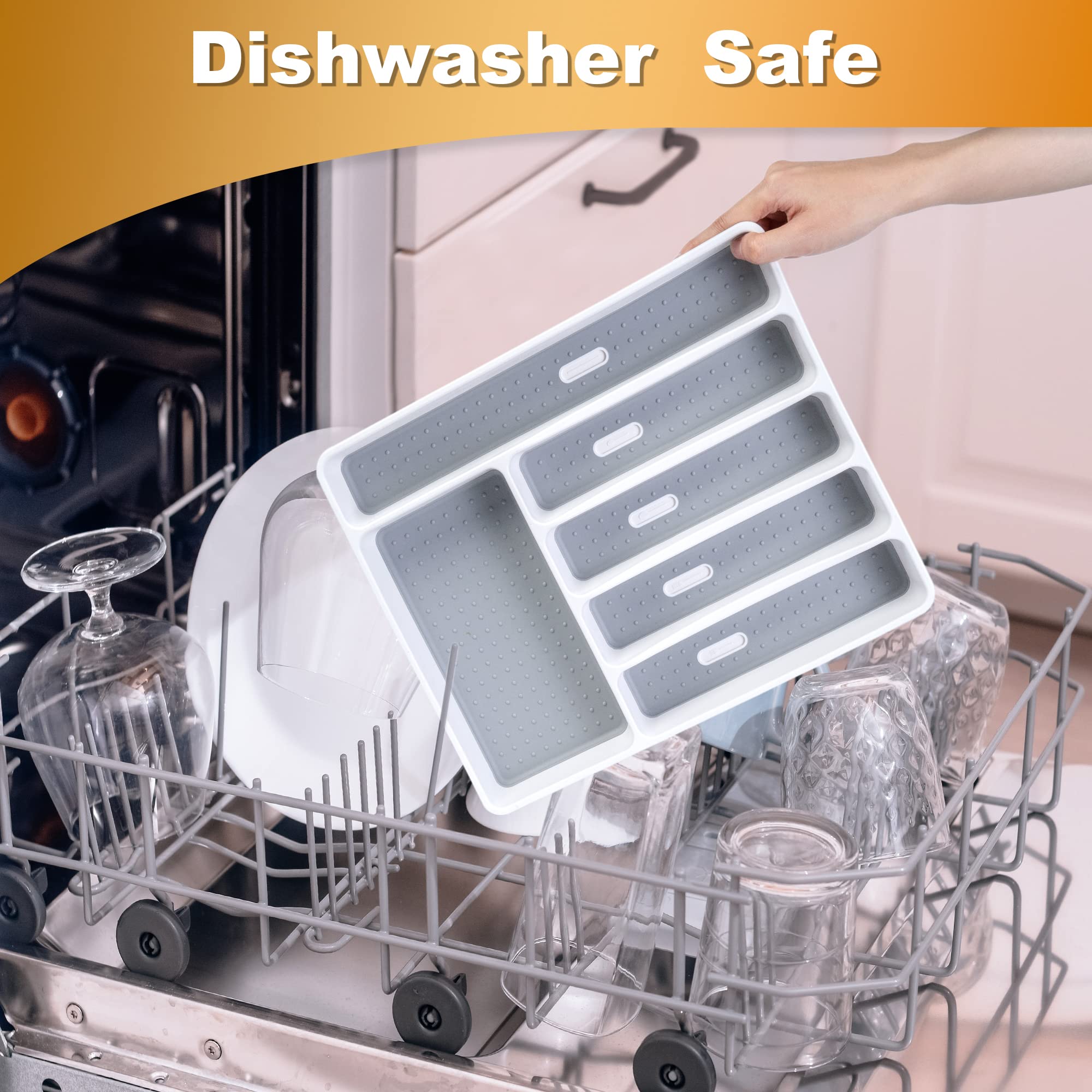 Conflech Kitchen Drawer Organizer Silverware Organizer 6 Slots Silverware Holder Utensil Organizer Cutlery Tray Plastic Flatware Organizers