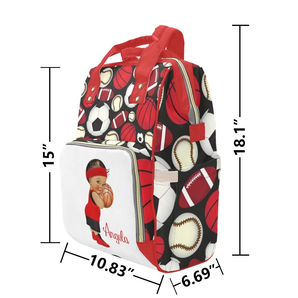 CUXWEOT Personalized Basketball Red Boy Diaper Bag with Name Nappy Bags Shoulder Daypack Mummy Backpack for Mom Girl Gift