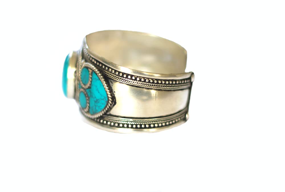 Boho Style Blue Stabilized-Turquoise Mosaic Adjustable Cuff Bracelet | Stainless Steel Jewelry for Men & Women
