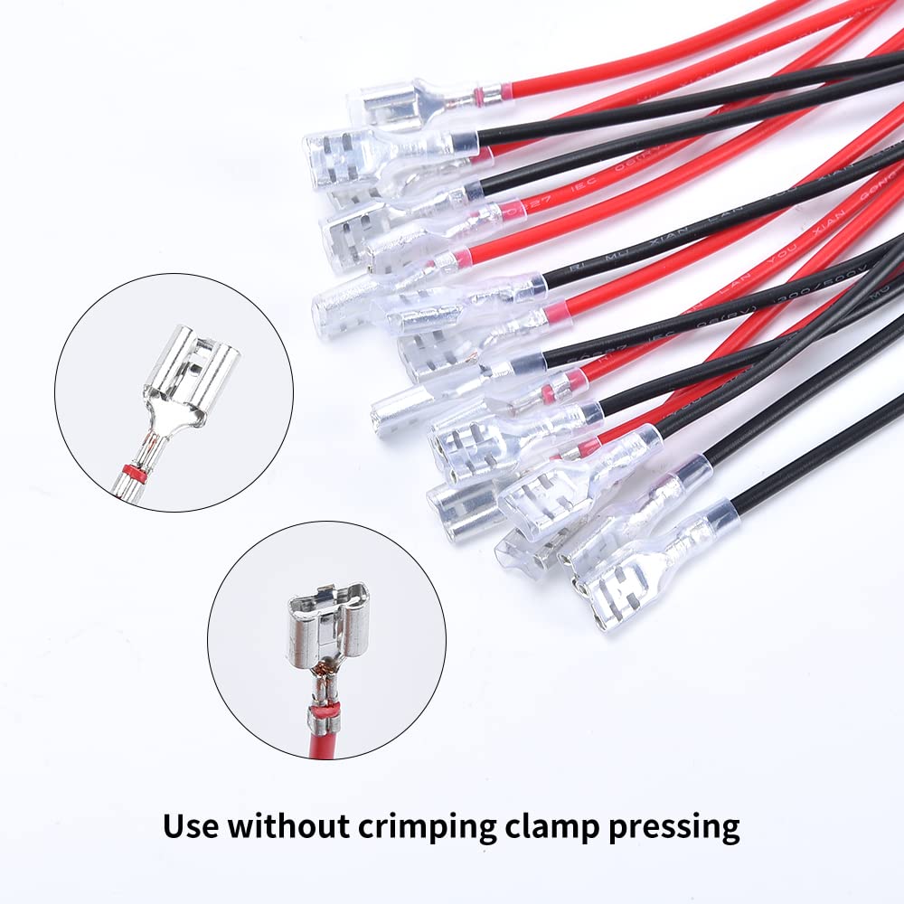 CNAODUN 32Pcs Female Spade Connector 4.8mm and 6.3mm Crimp Terminal with Insulating Sleeve and Wire Female Spade Quick Splice Assortment Kit