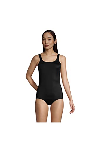 Lands' End Womens Chlorine Resistant Tugless Tank Soft Cup One Piece Swimsuit Black Long Torso 6