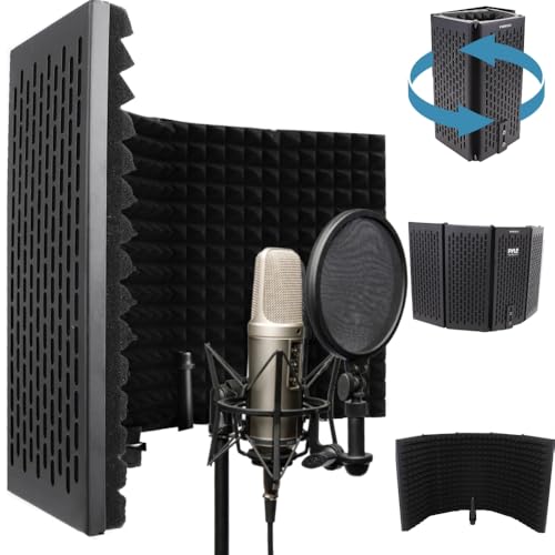 PyleUsa Microphone Isolation Shield, 5 Panel Acoustic Vocal Sound Dampening Noise Absorb Record Studio,1.6" Foam,Adjust Mic Depth,Removable Shock Mount, ⅝" Threaded,Podcast,Sing and Broadcast-1 set
