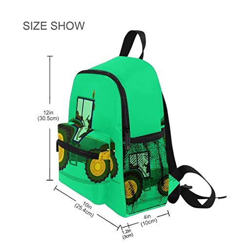 Fisyme Toddler Backpack Tractor Green School Bag Kids Backpacks for Kindergarten Preschool Nursery Girls Boys, M