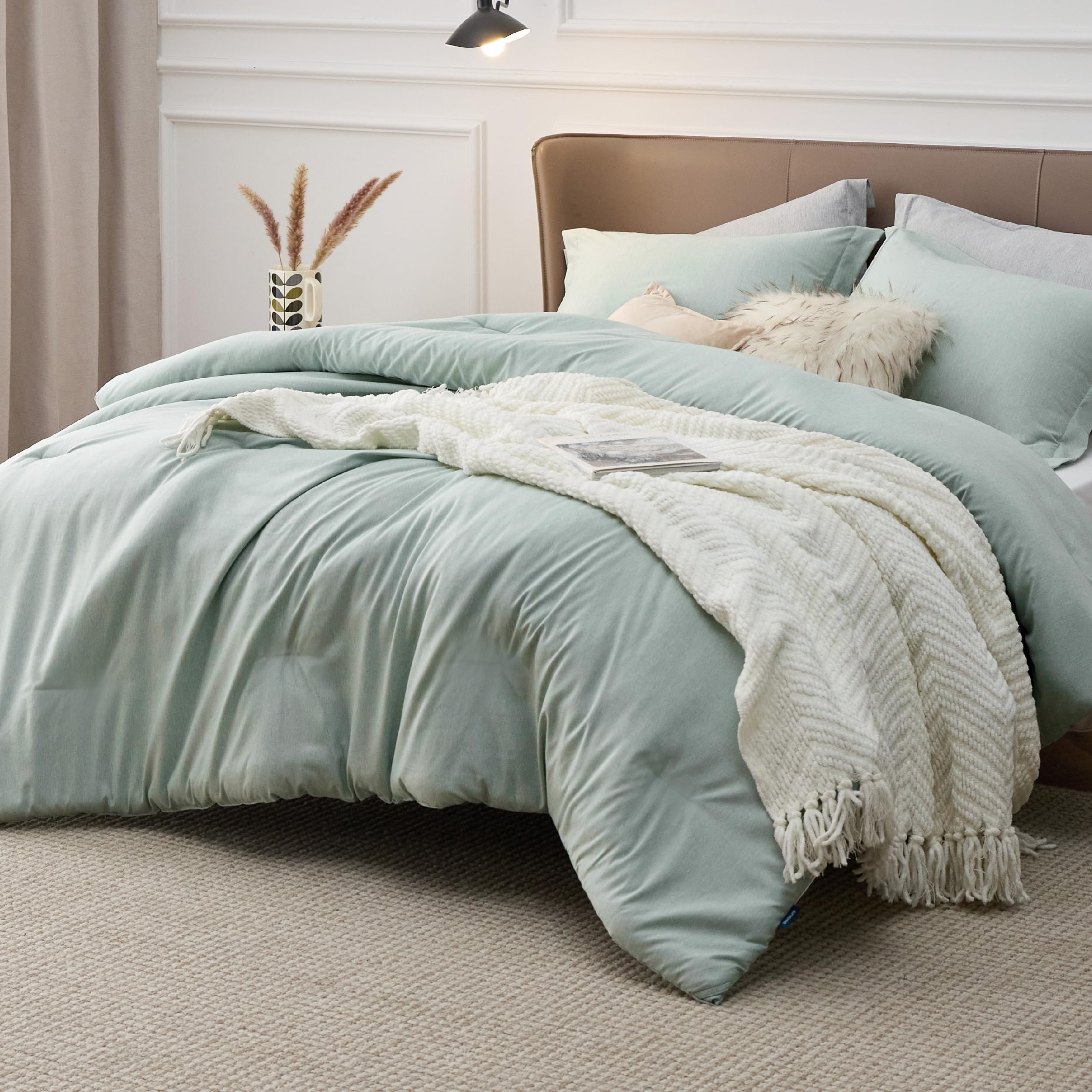 Bedsure Full Comforter Set - Sage Green Full Size Comforter, Soft Bedding for All Seasons, Cationic Dyed Bedding Set, 3 Pieces, 1 Comforter (82"x86") and 2 Pillow Shams (20"x26"+2")