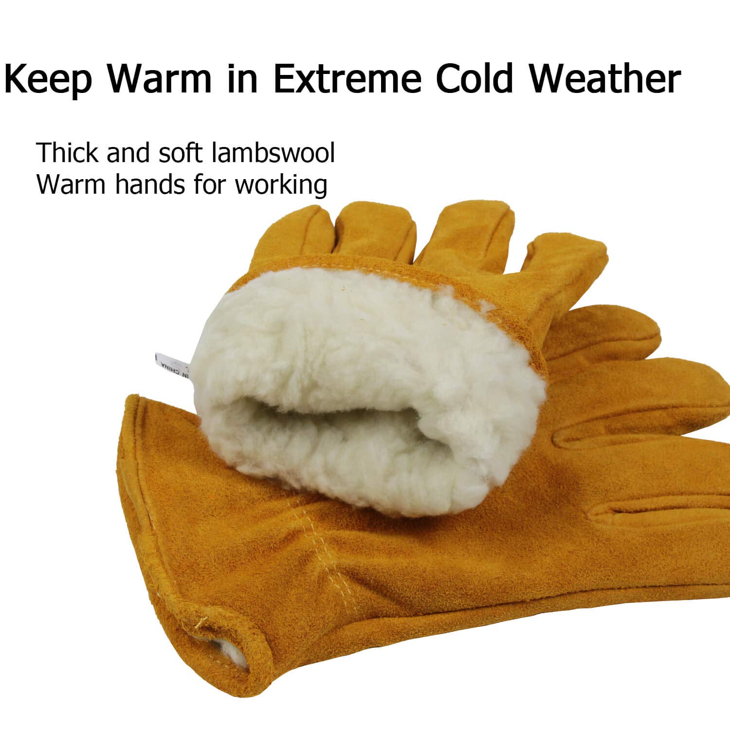 OZERO Work Gloves Winter Insulated Snow Cold Proof Leather Glove Thick Thermal Imitation Lambswool - Extra Grip Flexible Warm for Working in Cold Weather for Men and Women (Gold,X-Large)