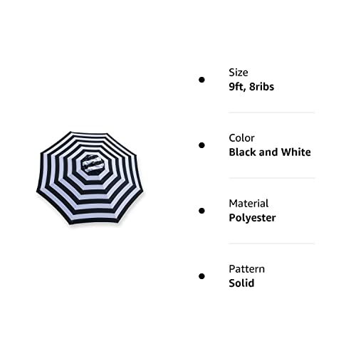 Garden lucky 9ft Patio Umbrella Replacement Canopy Market Umbrella Top Outdoor Umbrella Canopy for 8 Ribs Umbrella Black and White
