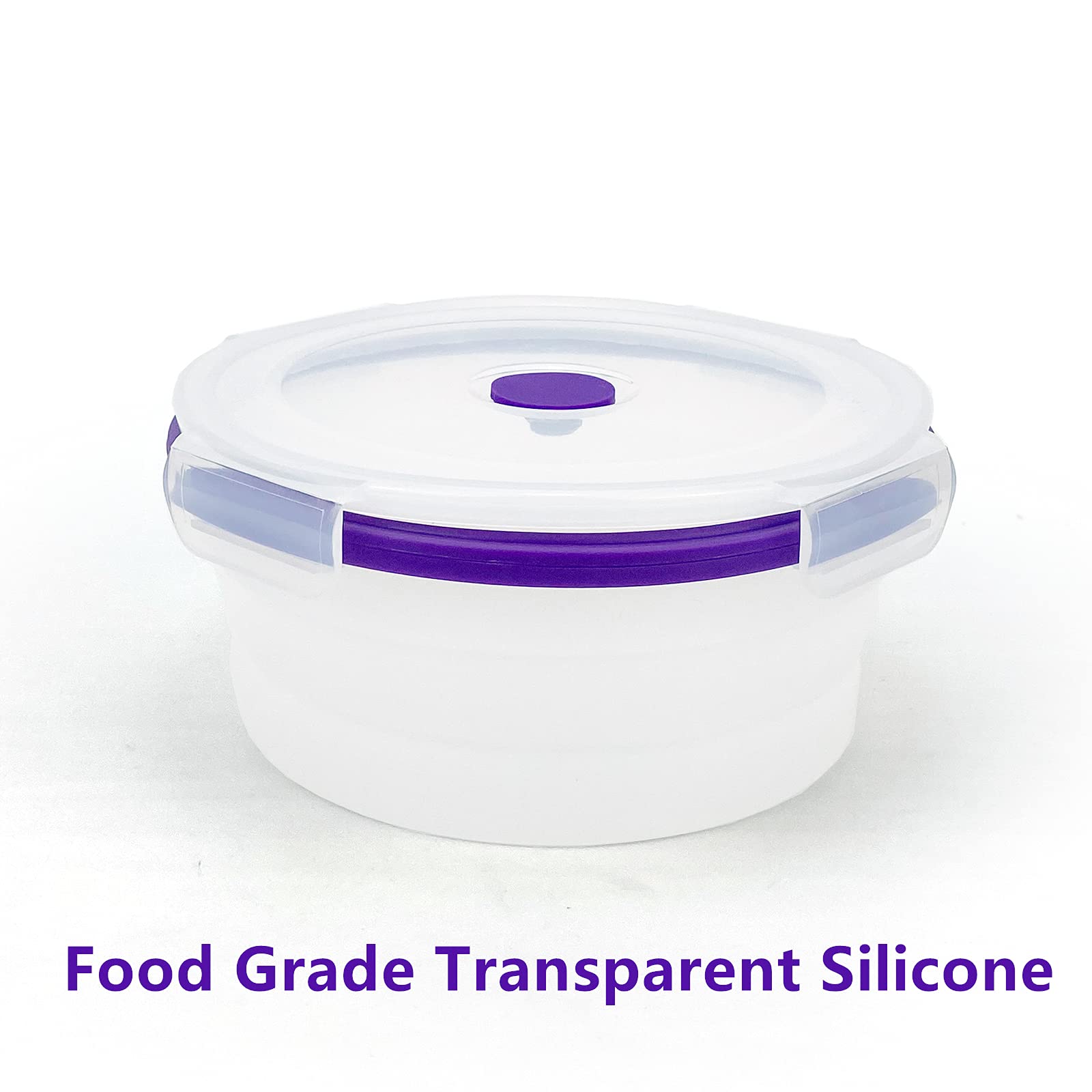 CCyanzi Round Silicone Food Grade Lunch Containers, Collapsible Bowl with lids | Space Saving | Leakproof | Microwave Freezer Safe | Silicone Food Conatiners for Sandwich, Snacks,Purple