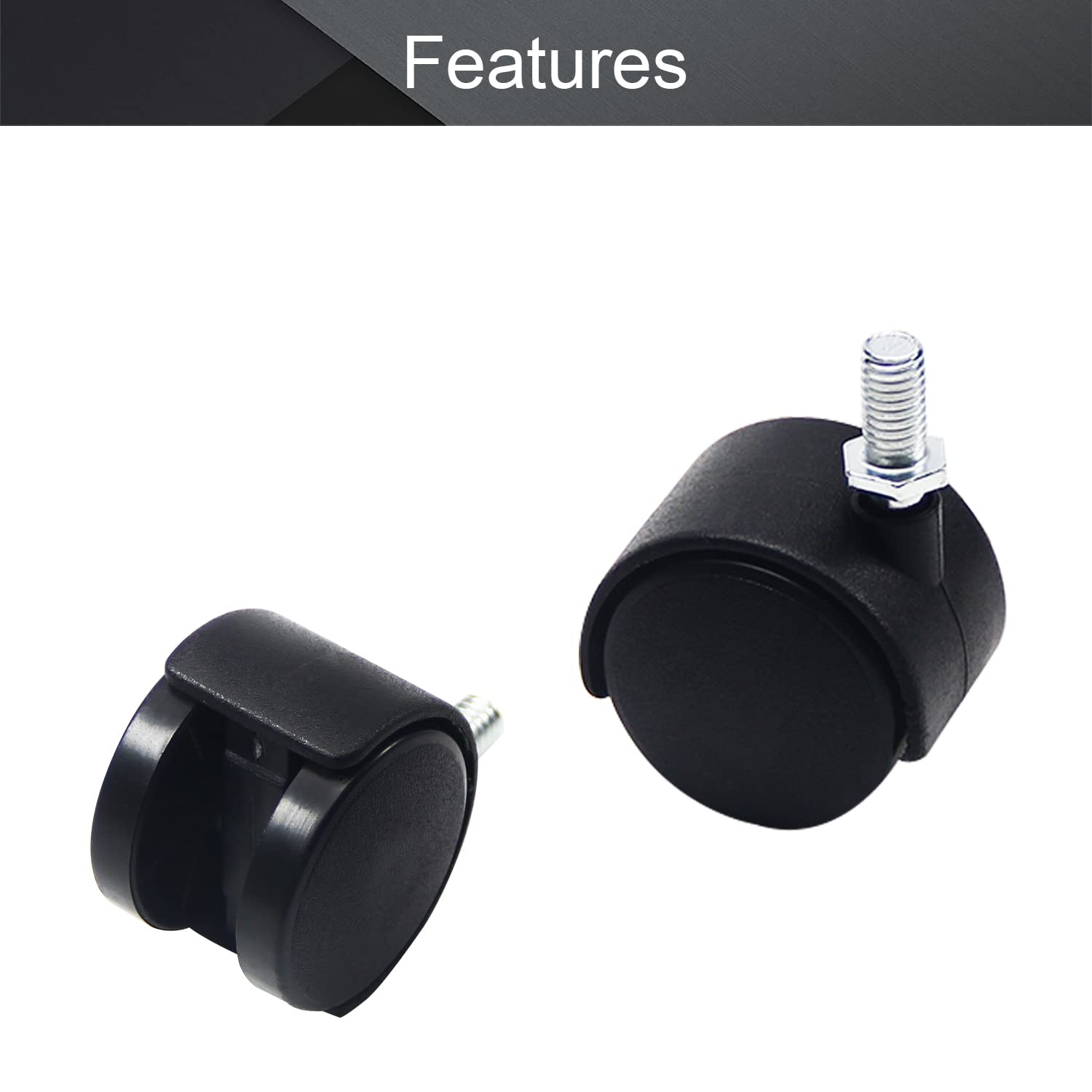 Caster Furniture,Rubbered Trolley Wheels , Castor Wheels,Furniture Casters,1.25 Inch 360 Degree Threaded Stem Caster Wheel, M8 x 13mm Black Tone 4pcs