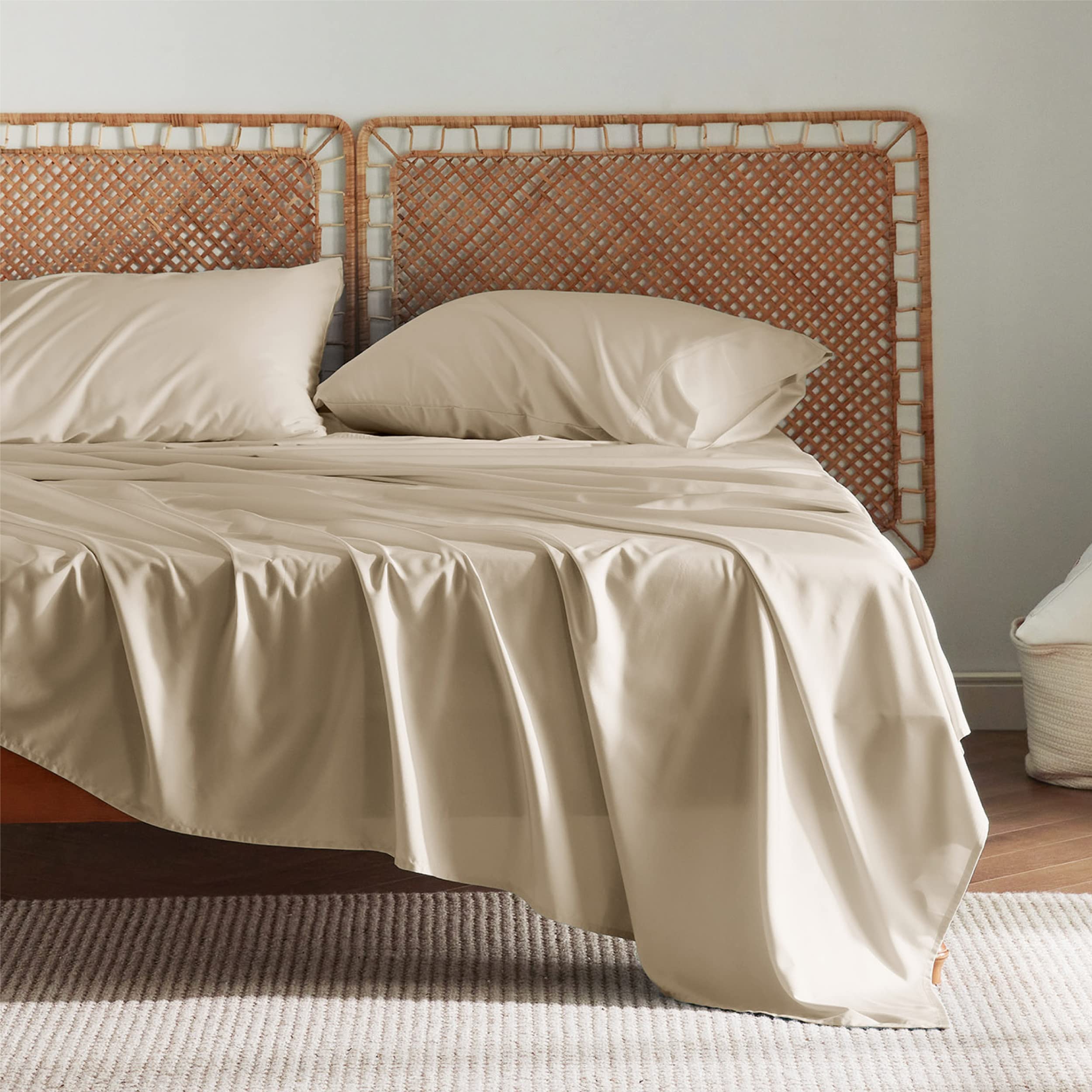 Bedsure King Size Sheet Set, Cooling Sheets King, Rayon Derived from Bamboo, Deep Pocket Up to 16", Breathable & Soft Bed Sheets, Hotel Luxury Silky Bedding Sheets & Pillowcases, Beige