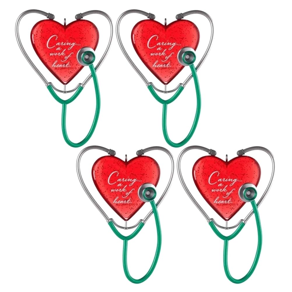 Hlsicnalm 4PCS Christmas Heart Stethoscope Decoration, 2024 Stethoscope Caring Heart Work Pendant, Heart Health Wishes Pendant