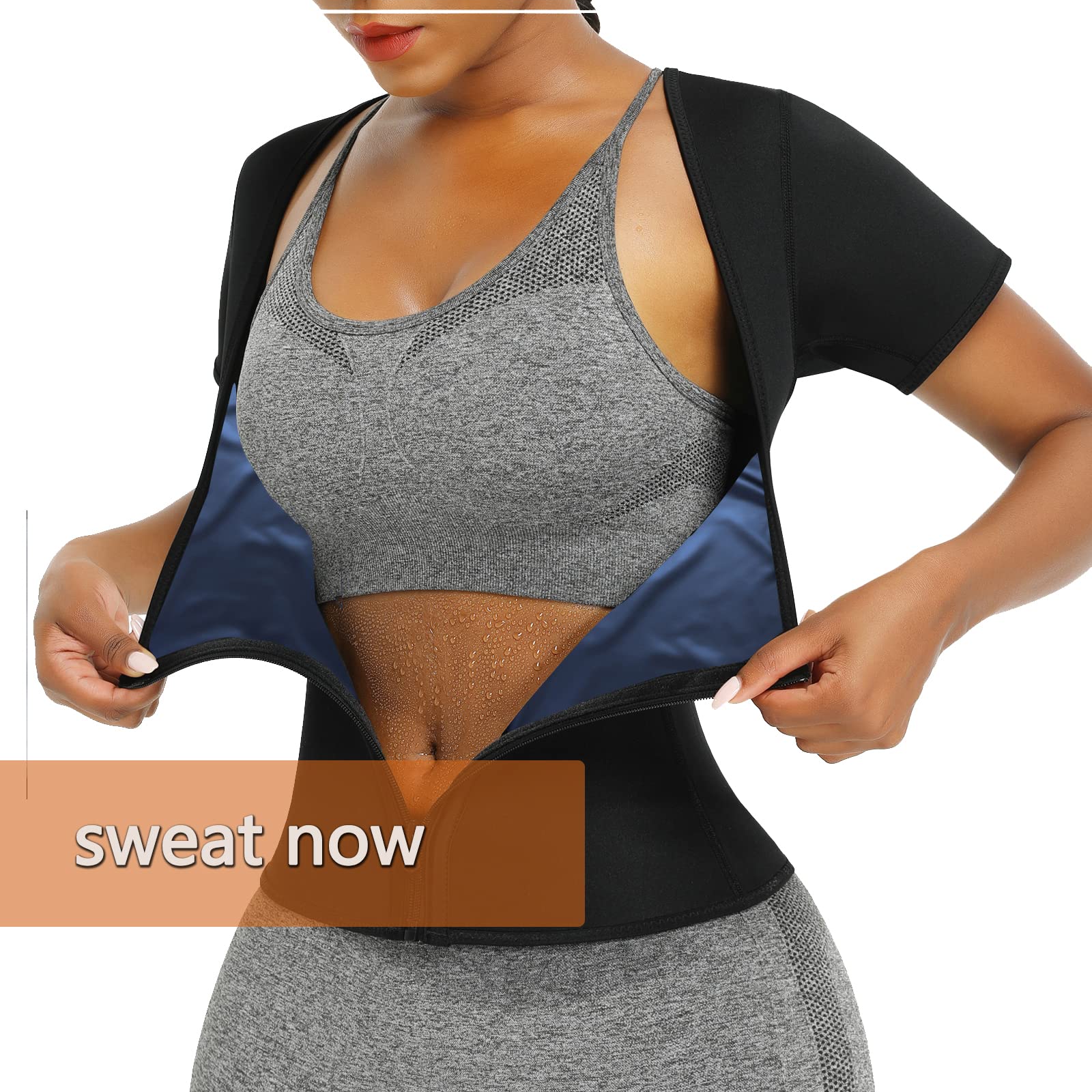 BODYSUNER Sauna Sweat Suit Waist Trainer for Women Workout Shirt Gym Tank Top Deep Blue,XL