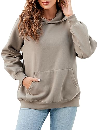 FLYCHEN Men's Solid Color Loose Hoodie Hip Hop Couples Long Sleeve Unisex Sweatshirt Khaki XL