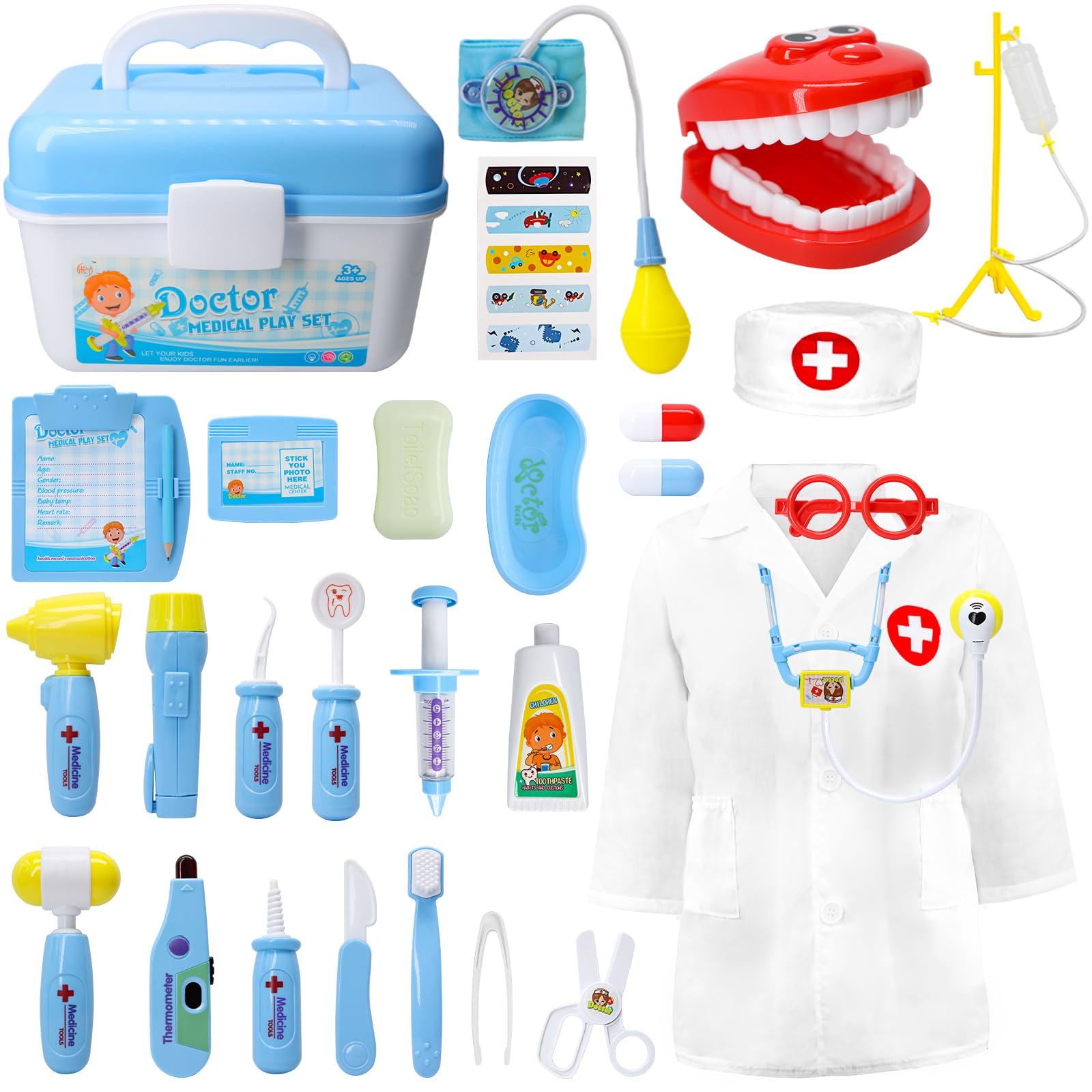 Medical Kit for Kids - 38 Pieces Doctor Pretend Play Equipment, Toy Doctor Kit for Kids, Doctor Play Set with Gift Case for Boys Girls 3 4 5 6 7 Years Old Christmas Birthday Gift(Blue)