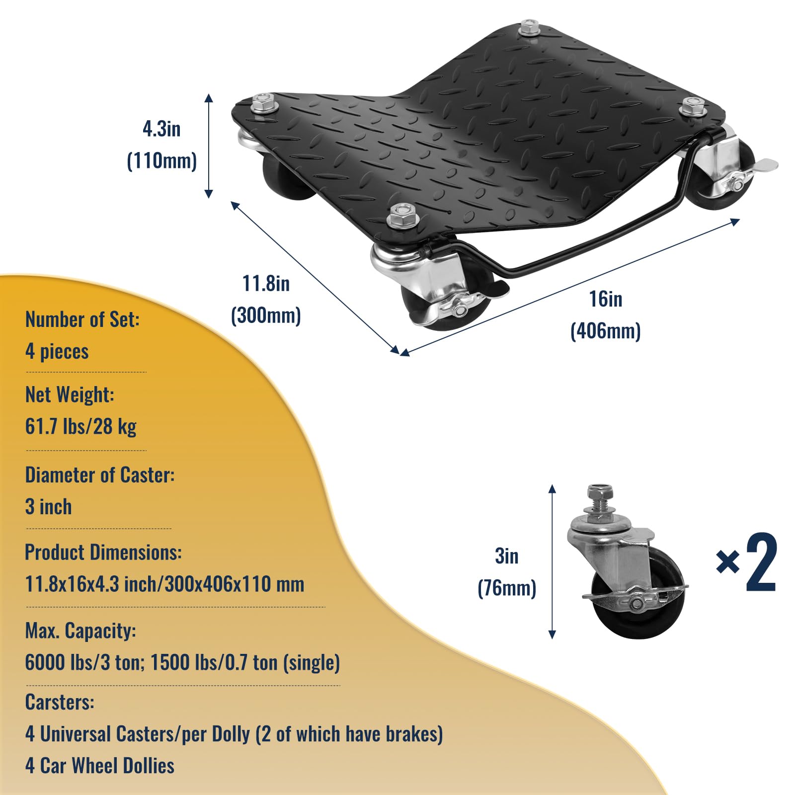 Car Wheel Dolly Set of 4,6000lbs Capacity Wheel Dolly,heavy-duty Car Moving Dolly,black