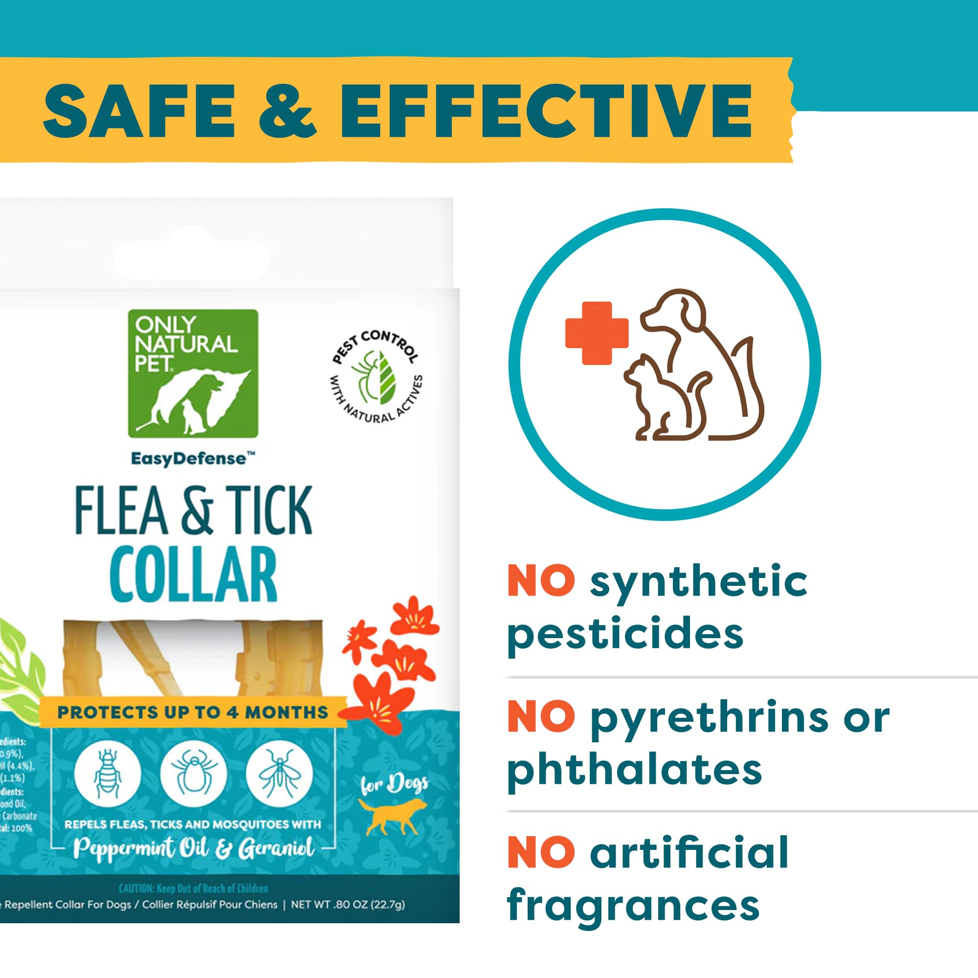 Only Natural Pet EasyDefense Flea & Tick Dog Collar - Canine Flea Collars Flea and Tick Control - Pet Flea Care That Protects up to 4 Months - for Dogs (2 Pack)