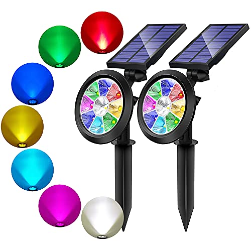 BOHON Solar Lights Outdoor 9 LEDs Multi Color Spot Light with Auto On/Off, Waterproof Spotlight Solar Garden Lights for Landscape Lighting Yard Patio(Changing & Fixed Color 2Pack)