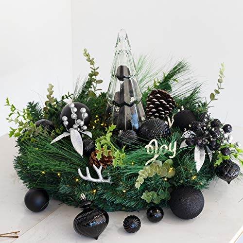 KI Store Black Christmas Balls 34pcs 2.36-Inch Christmas Tree Decoration Ornaments for Xmas Tree Halloween Wreath Garland Decor Ornaments Hooks Included