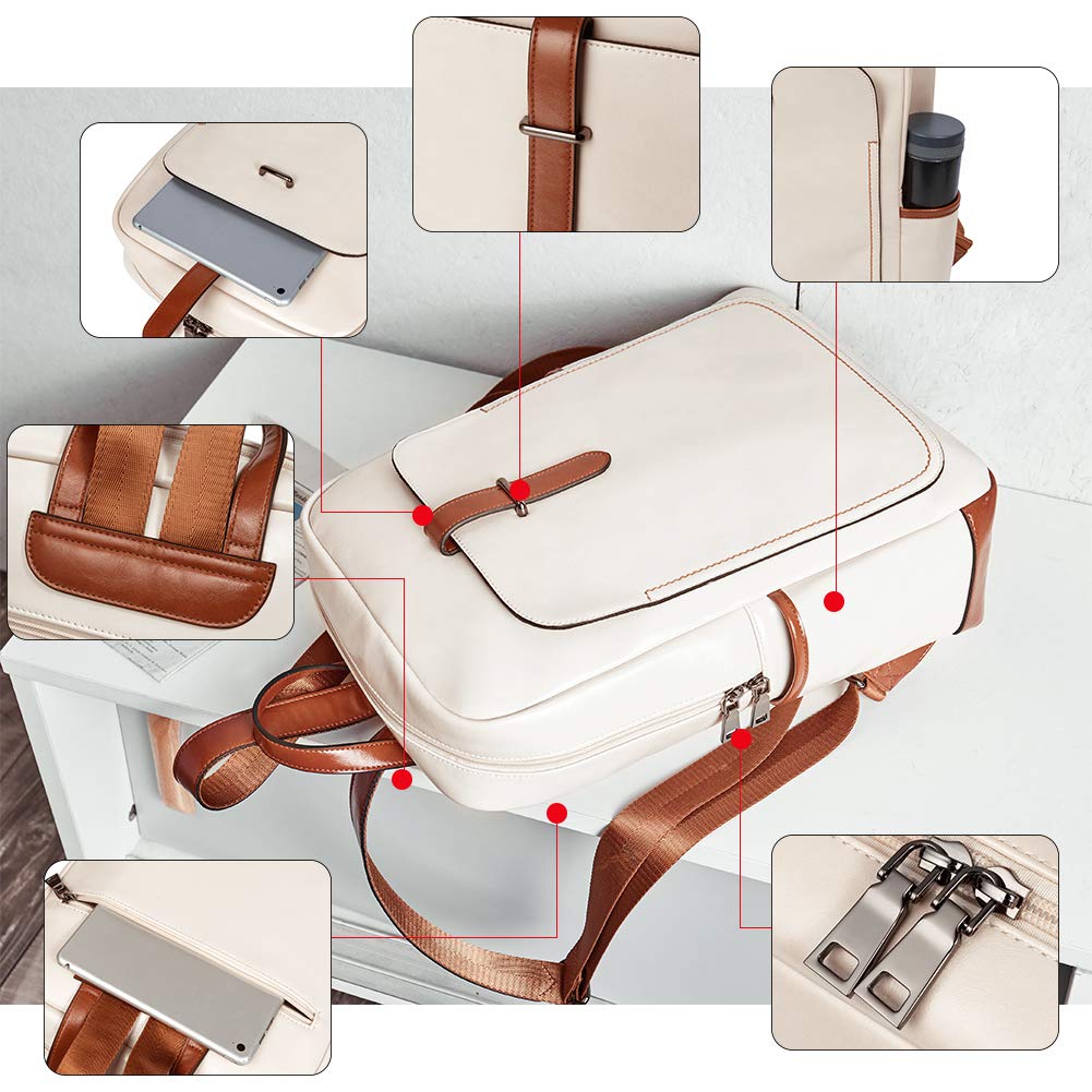 BROMEN Leather Laptop Backpack for Women 15.6 inch Computer Backpack Business Travel Professional Work Daypack College Bag Brown