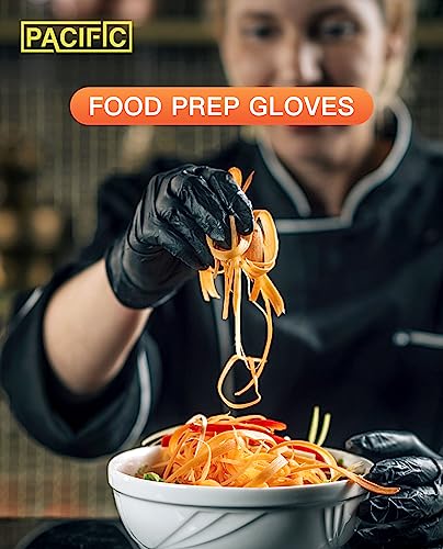PACIFIC PPE Black Nitrile Disposable Gloves, 6 Mil, Food-Safe, Cooking & Cleaning, Powder-Free, Heavy-Duty, Textured Fingertips, 100 Count, L