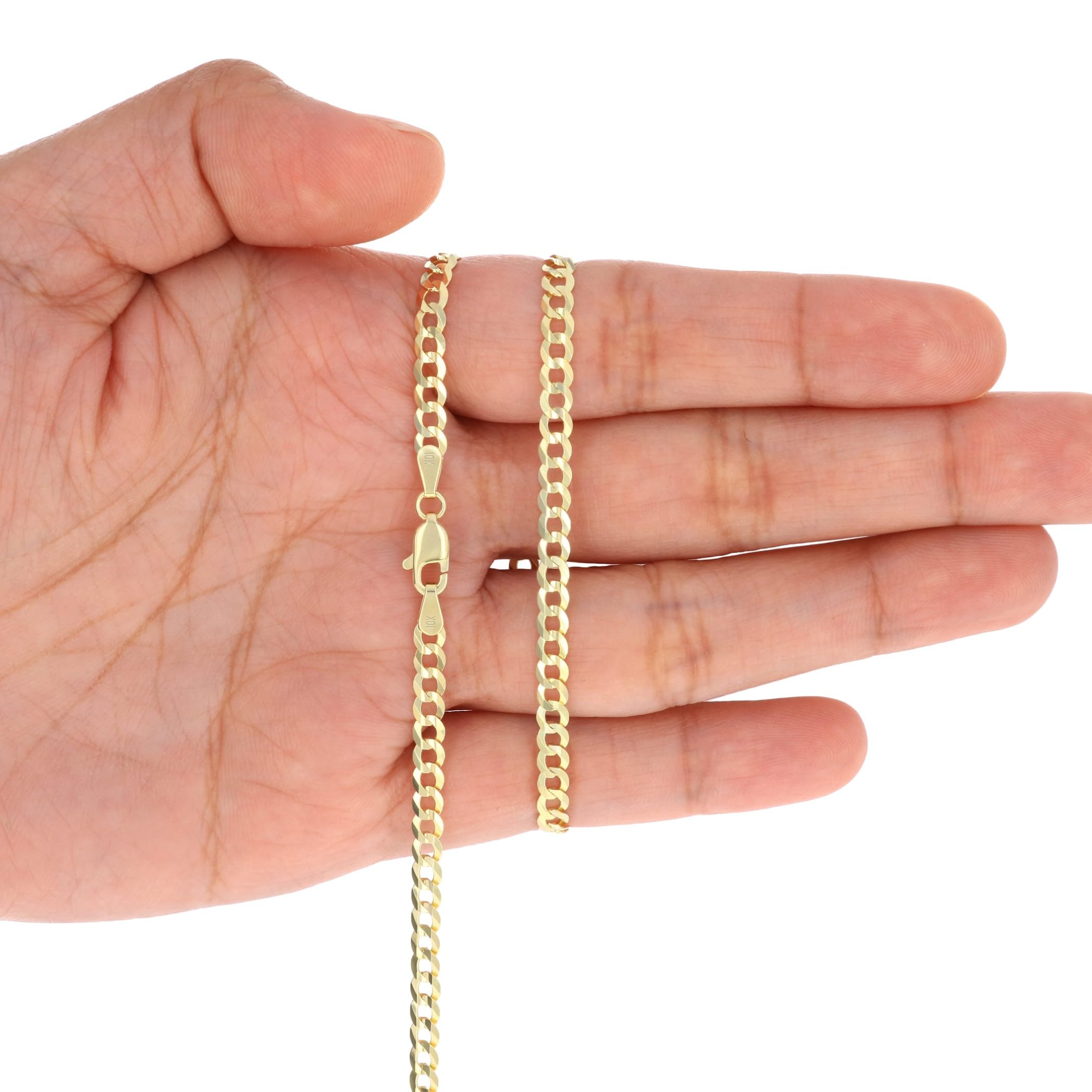 Nuragold 10k Yellow Gold 4mm Solid Cuban Curb Link Chain Pendant Necklace, Mens Womens Jewelry 16" 18" 20" 22" 24" 26" 28" 30"