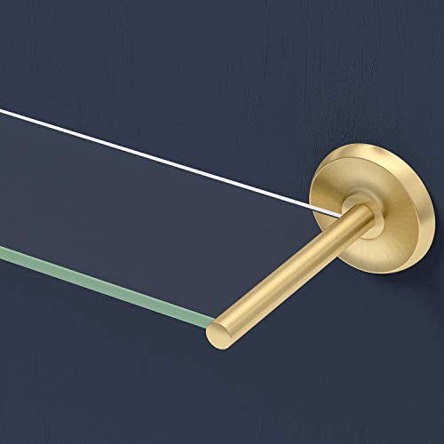 Gatco 5057 Designer II Glass Shelf, Brushed Brass/Wall Mounted 22.50" x 5.85" Tempered Glass Shelf