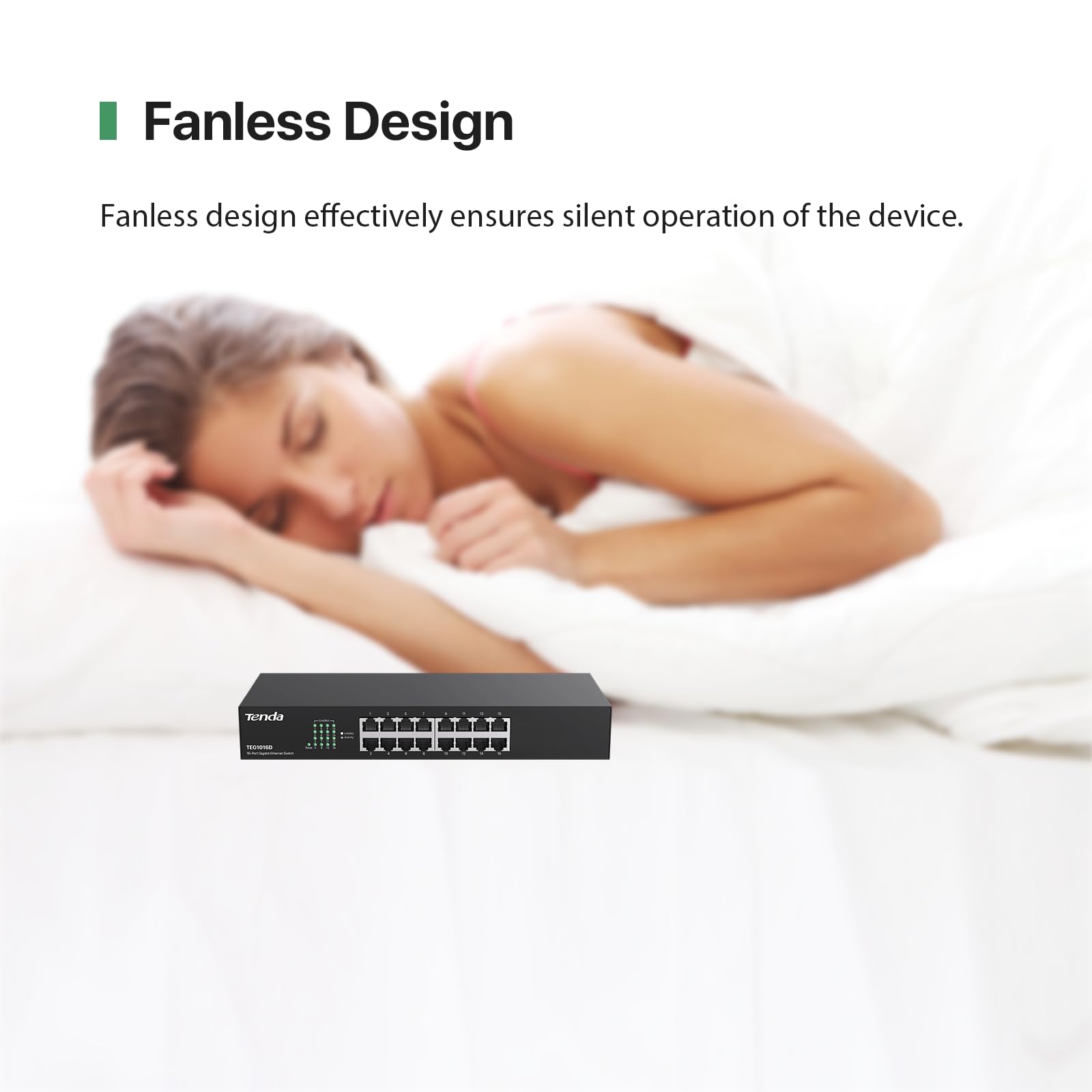 Tenda TEG1016D, Unmanaged 16 Port Gigabit Switch, Rackmount Ethernet Switch, Plug & Play, Fanless & Metal Design Network Switch, Limited Lifetime Protection
