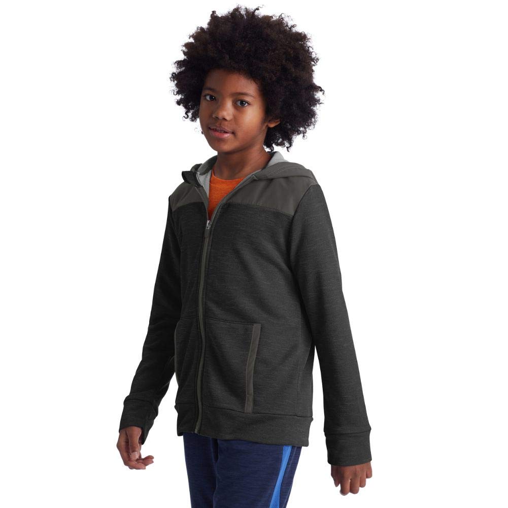 C9 Champion Boys' Tech Terry Woven Pieced Full Zlip Jacket, Ebony Heather/Charcoal, Extra Small