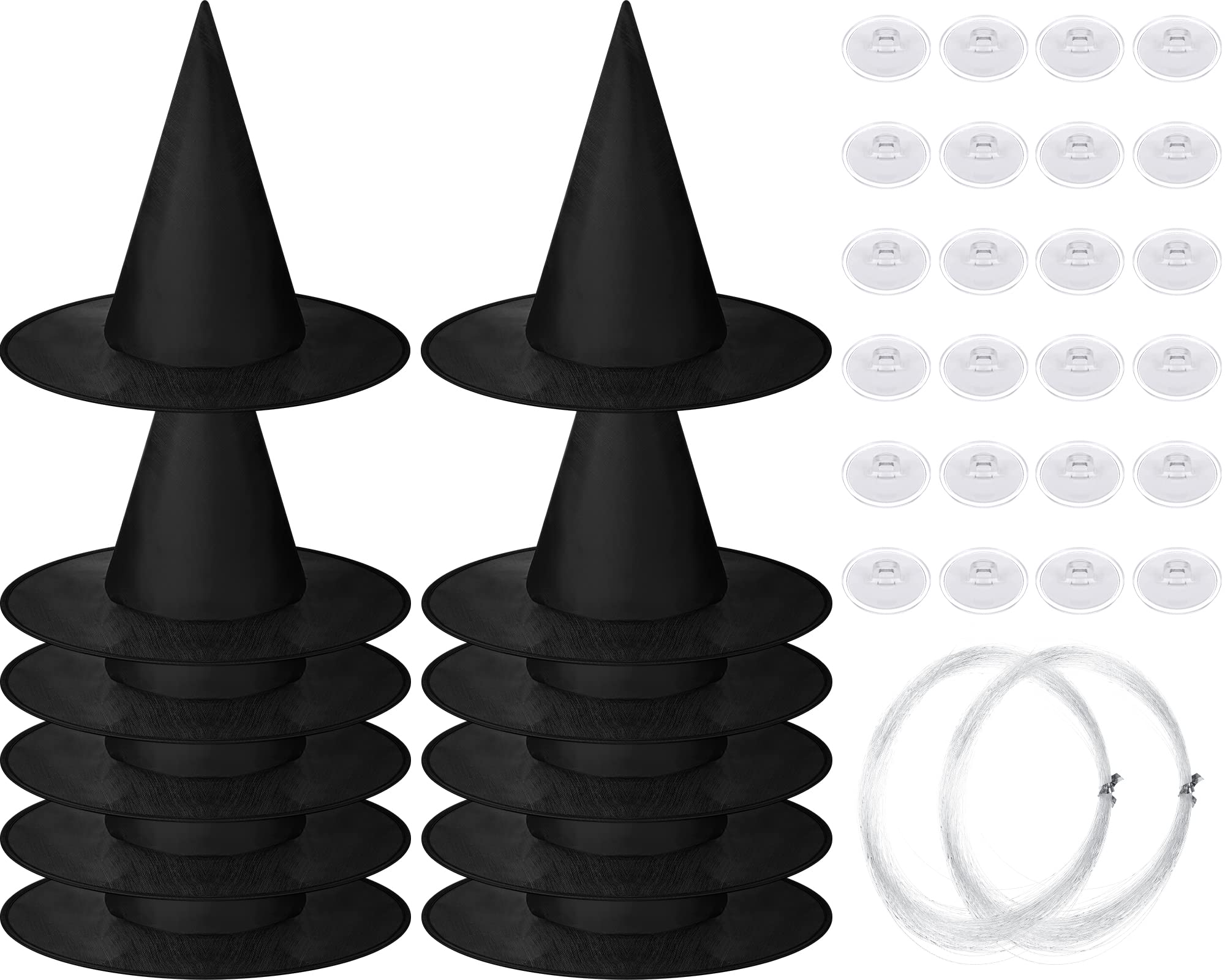 SATINIOR Witch Hat Halloween Costume Witch Hat Hanging Witch Hat with Hanging Rope Accessory and Transparent Seamless Hooks (Classic,12 Pcs)