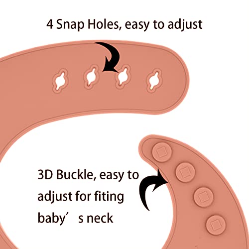 LAUIEKNA Silicone Bibs For Babies & Toddle 3PCs/Set Soft Waterproof Bibs For Girl,Adjustable Feeding Bib Berry/Dusty Rose/Custard