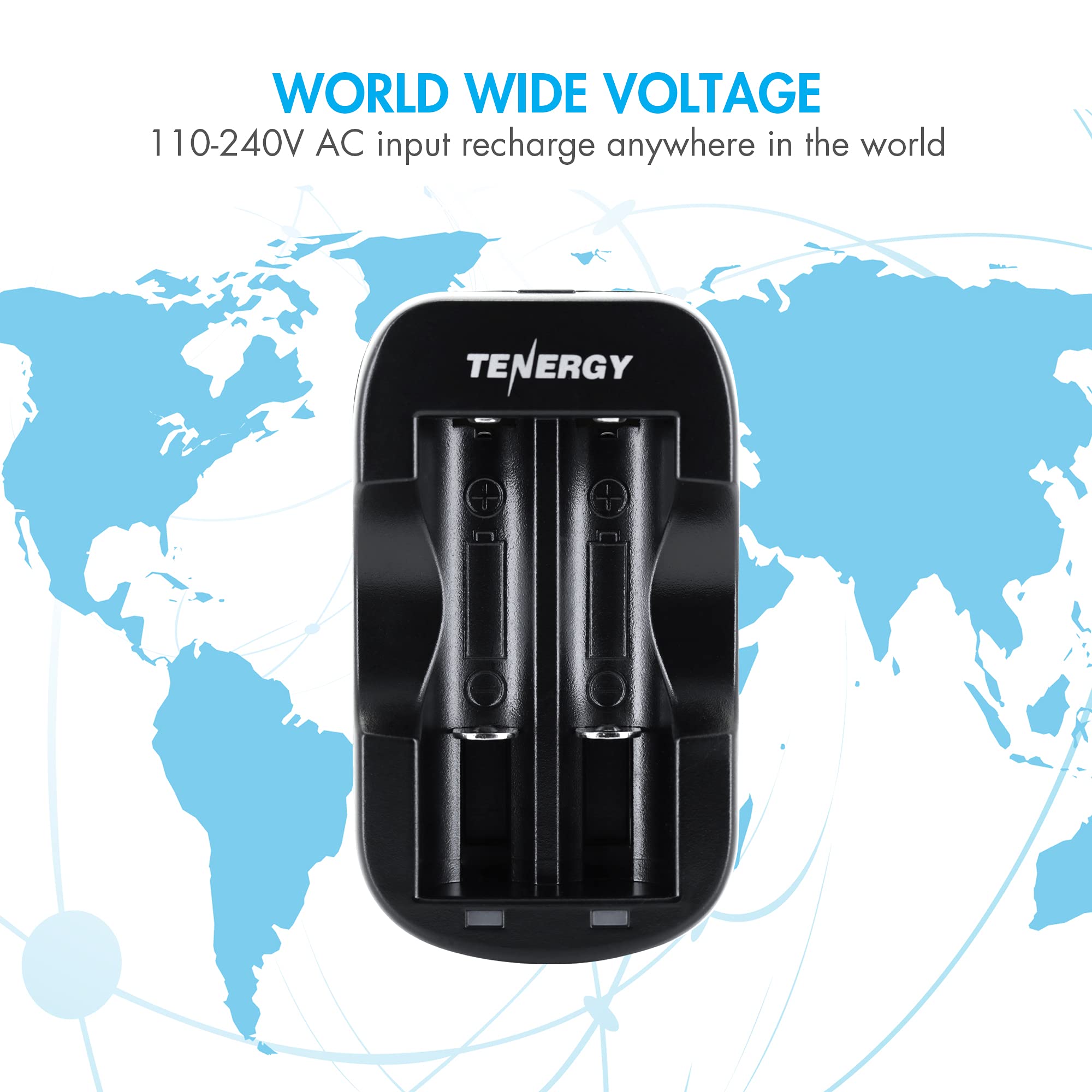 Tenergy TN269 2-Channel Li-ion 18650 18500 14500 Fast Battery Charger, 1A Charging Rate