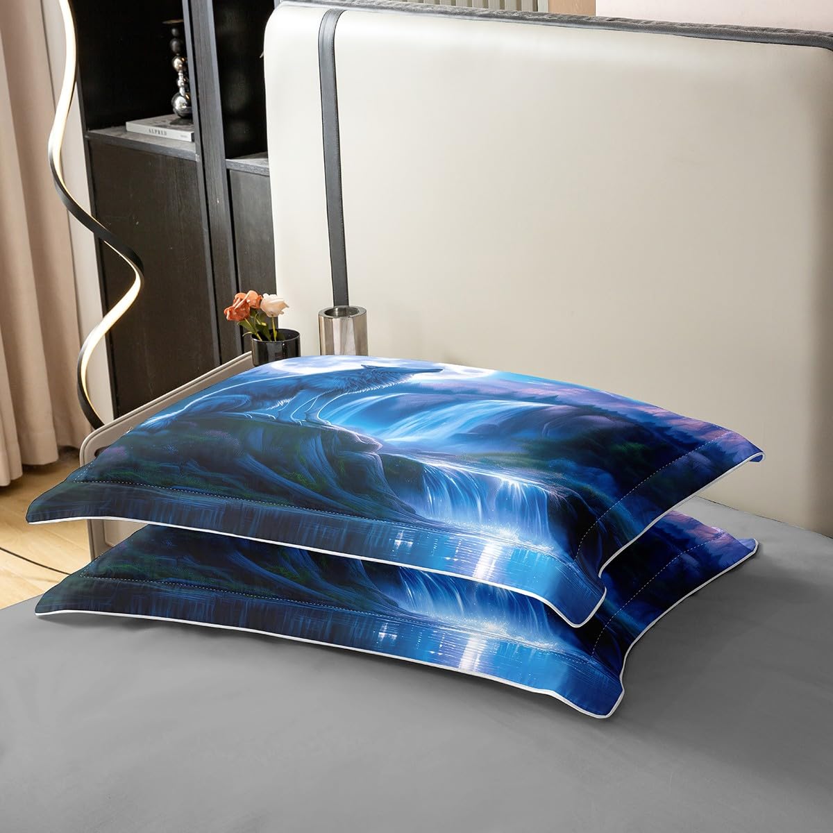 Feelyou Wolf Bedding Set King Size Wolves Howling Comforter Cover Set Animal Wolves 100% Cotton Duvet Cover Mountain Moon Wolf Bedspread Cover Room Black Blue Decor Quilt Cover,No Comforter