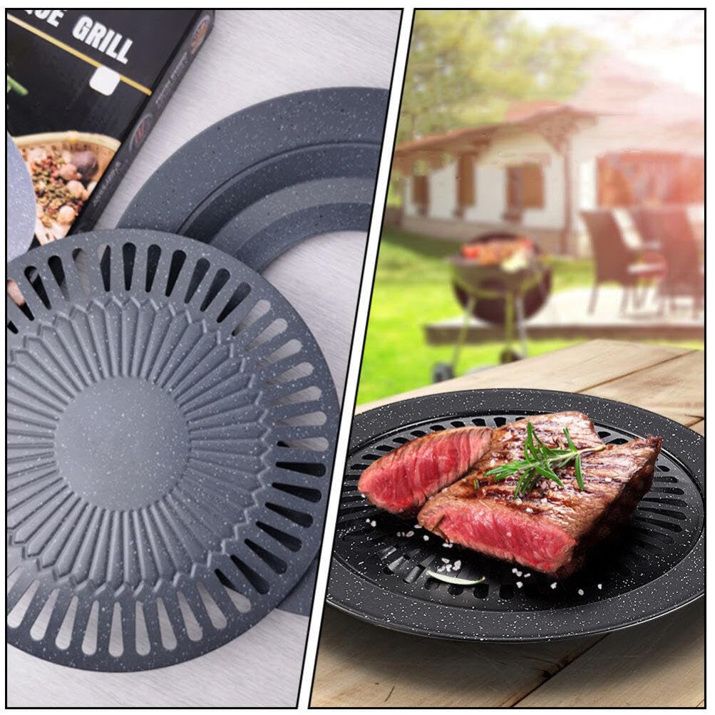 Cabilock Portable Stove Korean Grill Pan Cast Iron Non Stick Indoor Grill Stovetop Plate Round Barbecue Pan Korean Style BBQ Plate Table BBQ Korean BBQ Grill Pan Cheesecake Pan