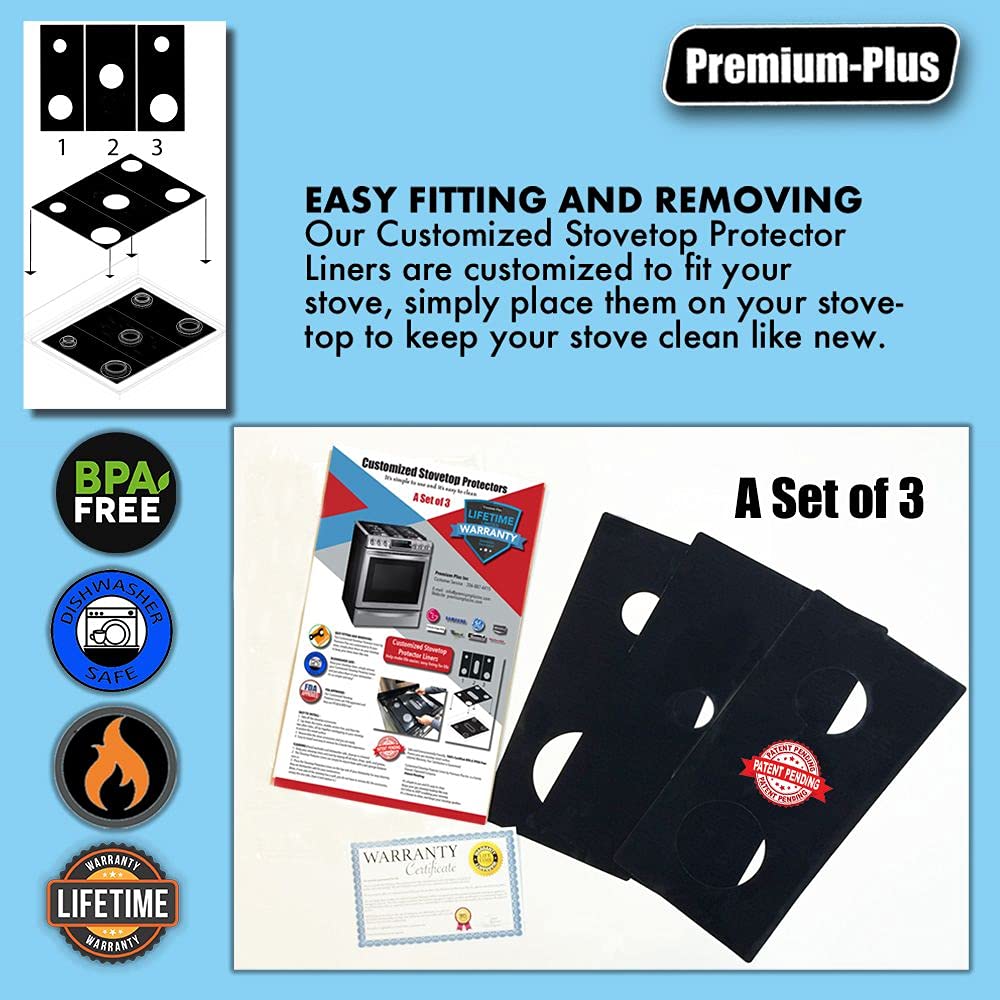 Premium Plus Stove Protectors for Frigidaire Gas Range Model FGGF3036TDA, Custom Cut, Easy to Clean Stove Liner, Made in the USA.