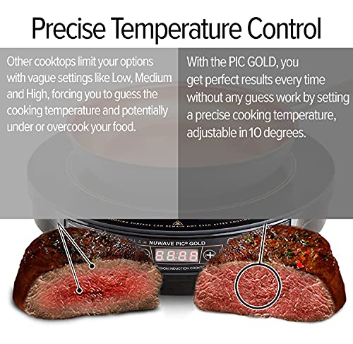 Nuwave Gold Precision Induction Cooktop, Portable, Powerful Large 8” Heating Coil, 12” Shatter-Proof, Heat-Resistant Ceramic Glass Surface, 10.5” Duralon Healthy Ceramic Non-Stick Fry Pan Included